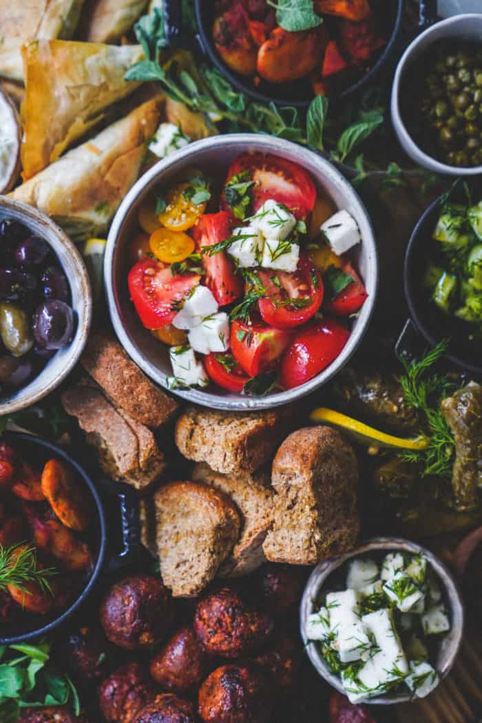 Plant Based Greek Platter Drizzled in Olive Oil - FoodByMaria