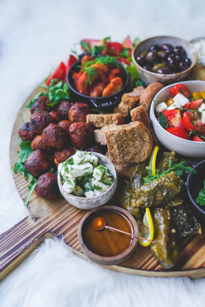 Plant Based Greek Platter Drizzled in Olive Oil - FoodByMaria