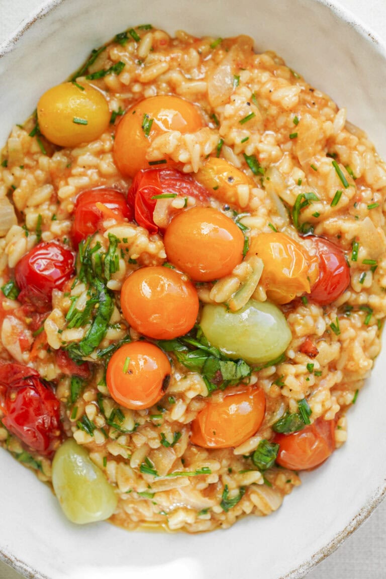 Blistered Tomatoes with Orzo
