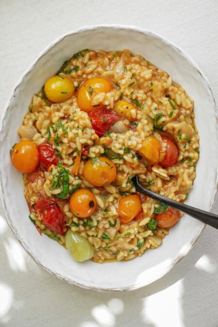 Blistered Tomatoes with Orzo